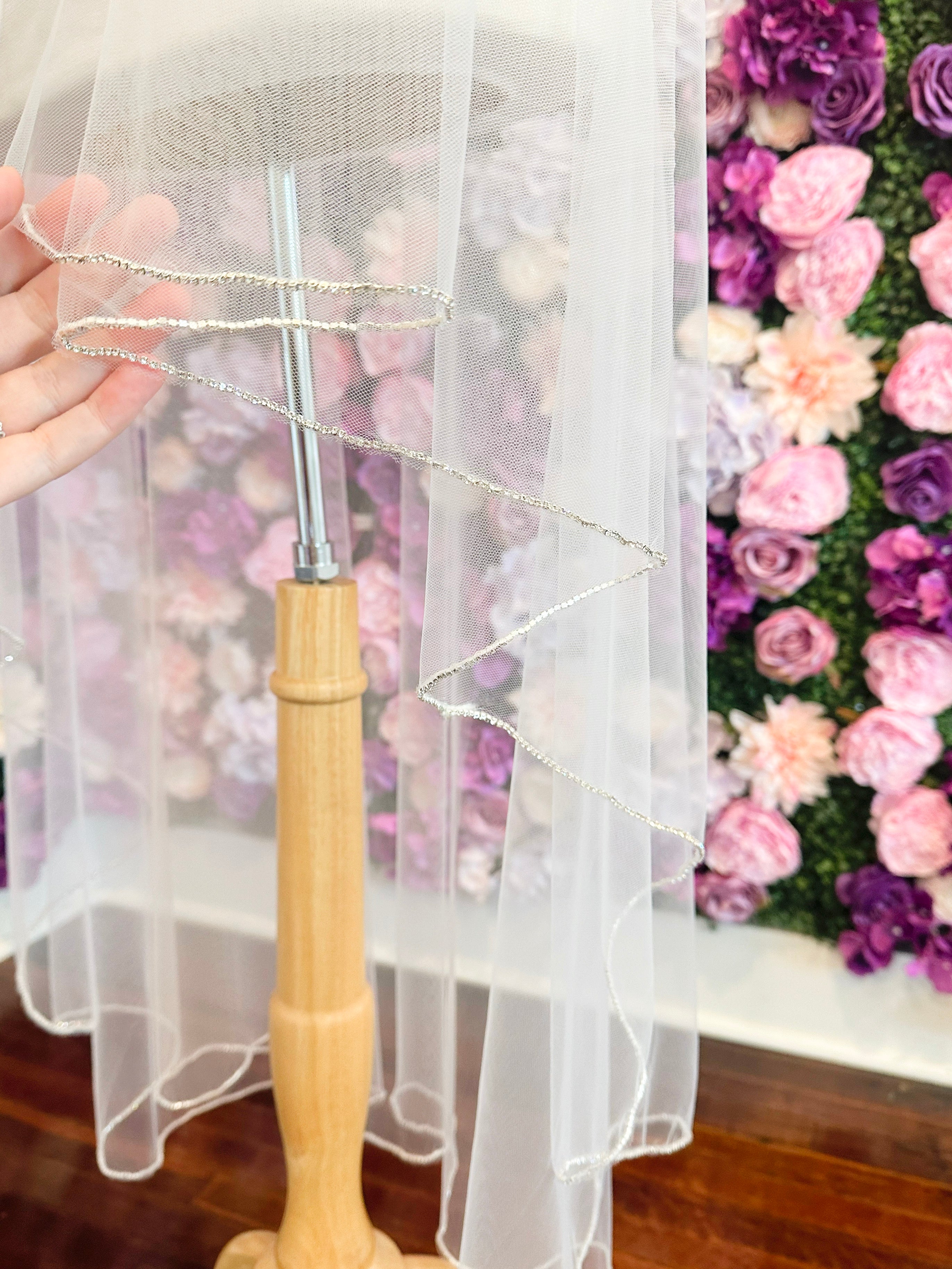 Rhinestone Trim Drop Veil – Blanca Veils
